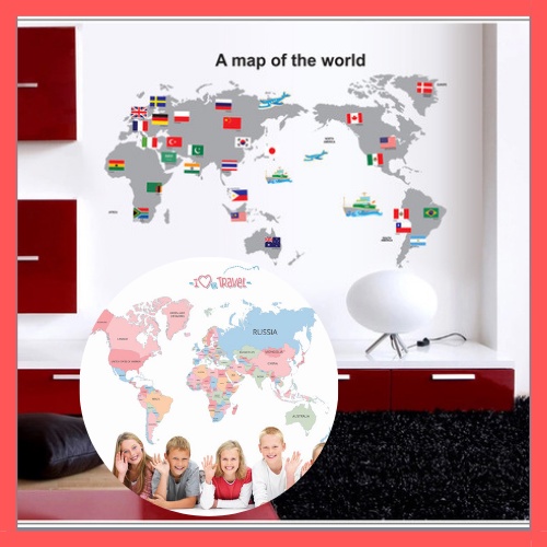 WORLD MAP WALL STICKER DECORATION ALPHABET FLAG HIASAN DINDING PETA ...