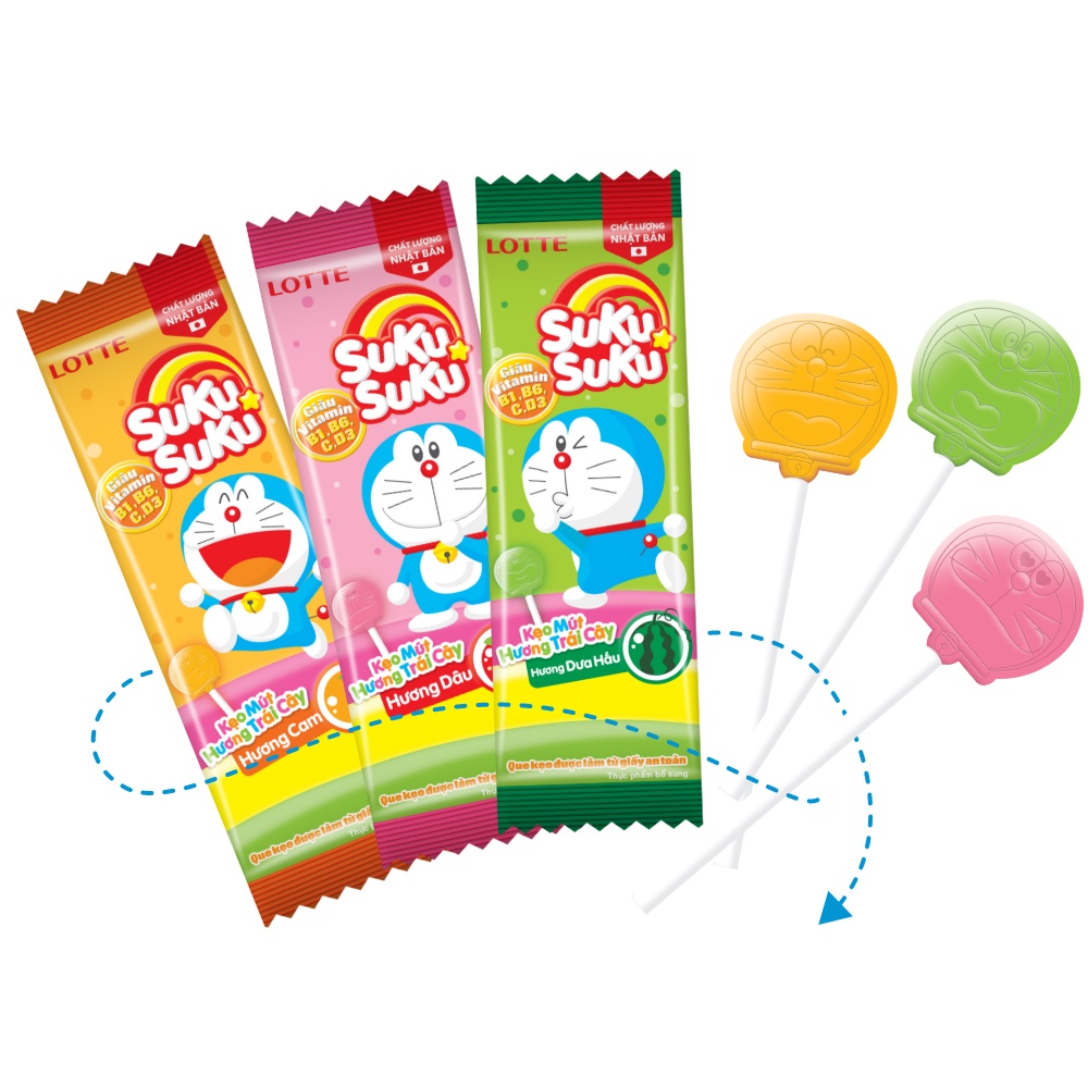 Combo of 5 Lotte SukuSuku Doraemon fruit-flavored lollipops 8g pack ...