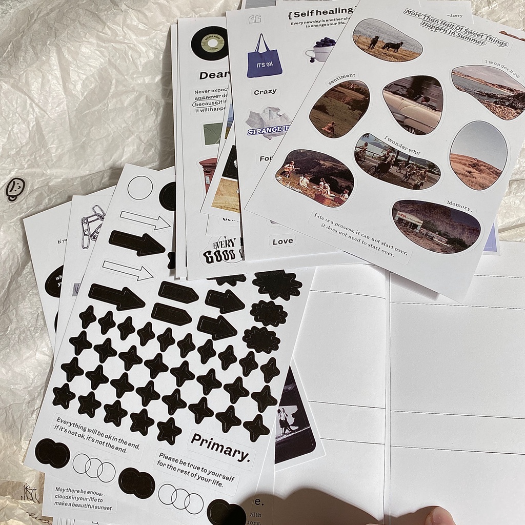 Ohaya 3 sheets Illustrator stickers arrow landscape Waterproof Diy journal phone decorative ...