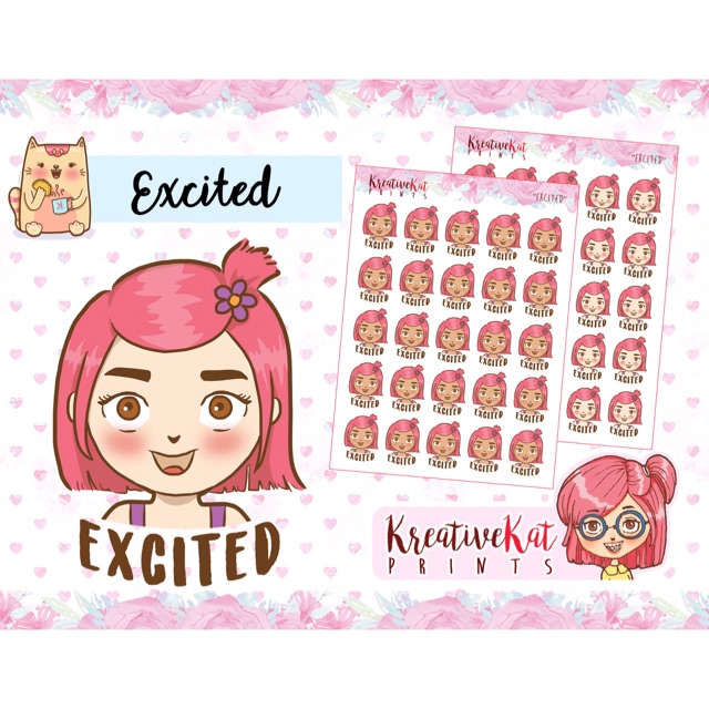 Excited Mood Planner Sticker | Moods | Emoji | KreativeKatPrints ...