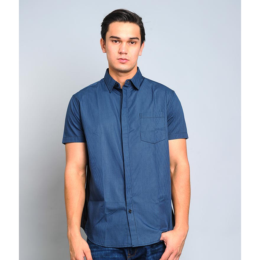 BENCH/ Short Sleeve Shirt With Pocket - Blue/Black | Shopee Philippines