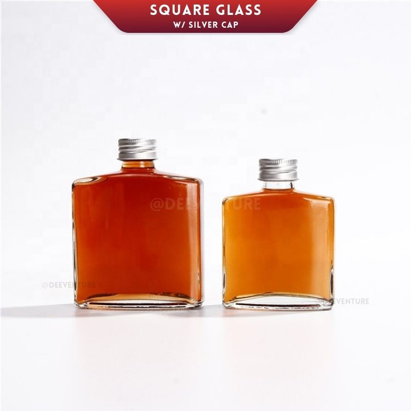 Square Glass Bottle w/ Aluminum Silver Screw Cap (100/ 200/ 250ml) for ...