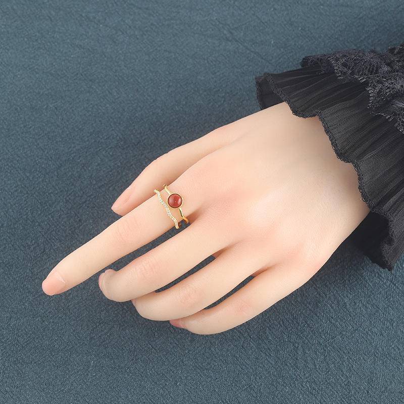 Ready Stock Antique Elegant Wave Micro-Inlaid 925 Ring Female Light ...