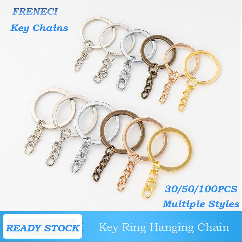 Metal Key Chain Parts - 100 Gold Key Chains With 25mm Open Jump and ...
