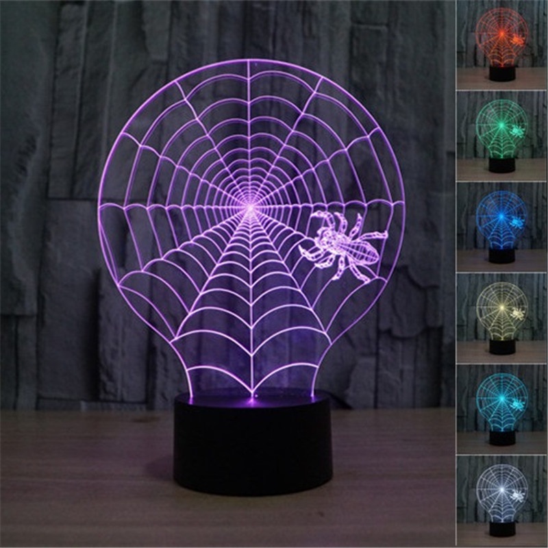 Creative Spider Web 3D Night Light 7 Colors Gradient Cobweb USB LED ...