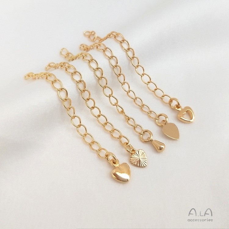diy゜14K gold 〔1 Piece〕14K gold colored tail chain, water droplet heart-shaped extension chain ...