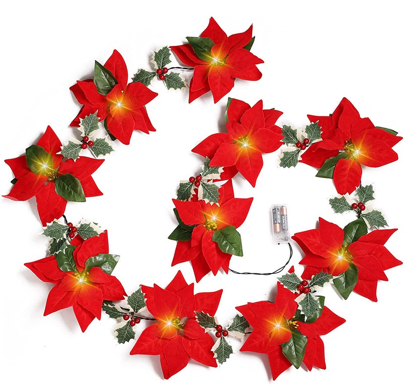 2m10 LED Christmas Poinsettia Flowers With Light Decorations Garland ...