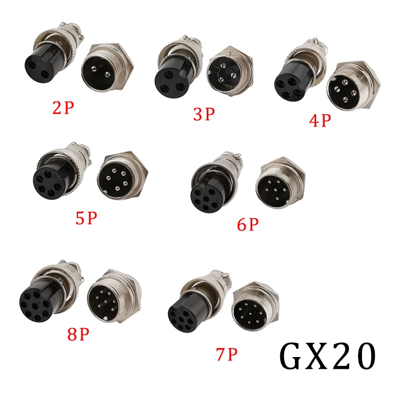 1Set GX20 2-8Pin Male Female Wire Panel Aviation Connector GX20 2P 3P 4P 5P 6P 7P 8P 20mm ...