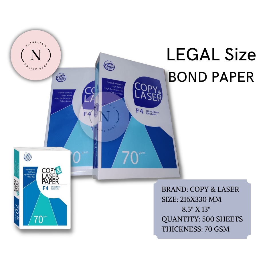 Bond paper - Copy & Laser LEGAL size 70 gsm | Shopee Philippines