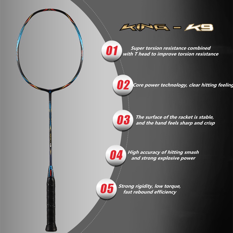 Kawasaki Professional Badminton Racket KING K9 4U 18-32LBS Full Carbon ...