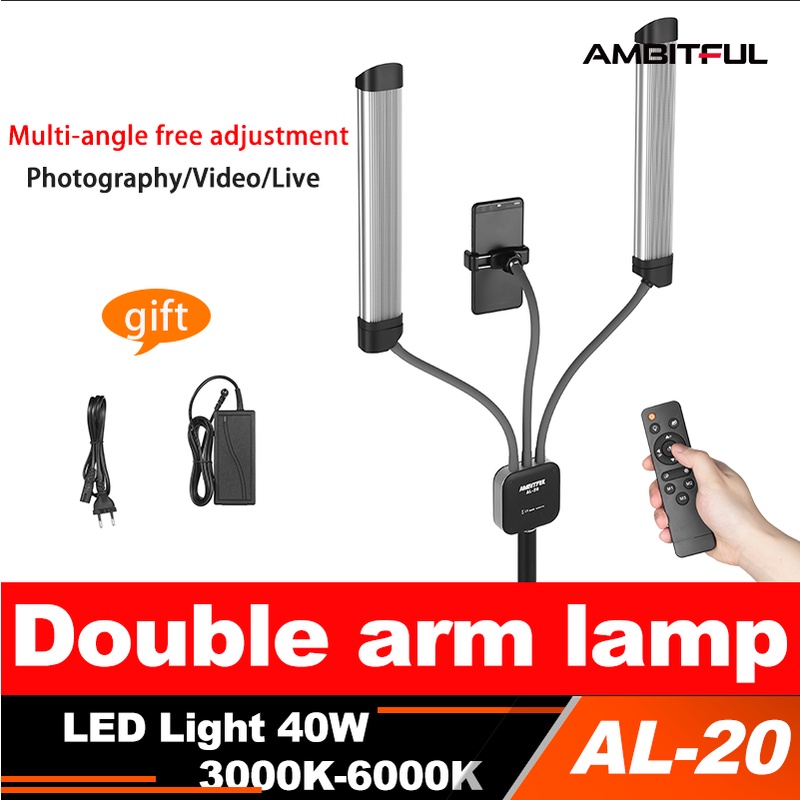 AMBITFUL AL-20 3000K-6000K 40W Double Arms Fill LED Light Long Strips ...