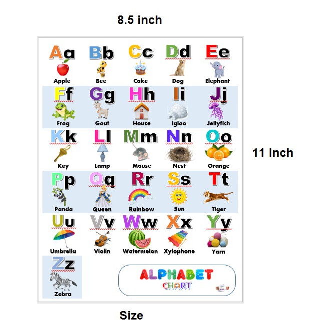 Laminated Chart Alphabet, Educational Laminated chart for kids (size 8. ...