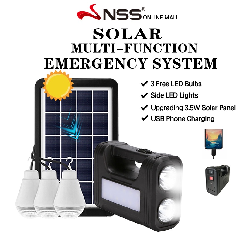 NSS Solar Lighting System 8017 Portable 3 Free Bulbs Outdoor Light 3.5W ...
