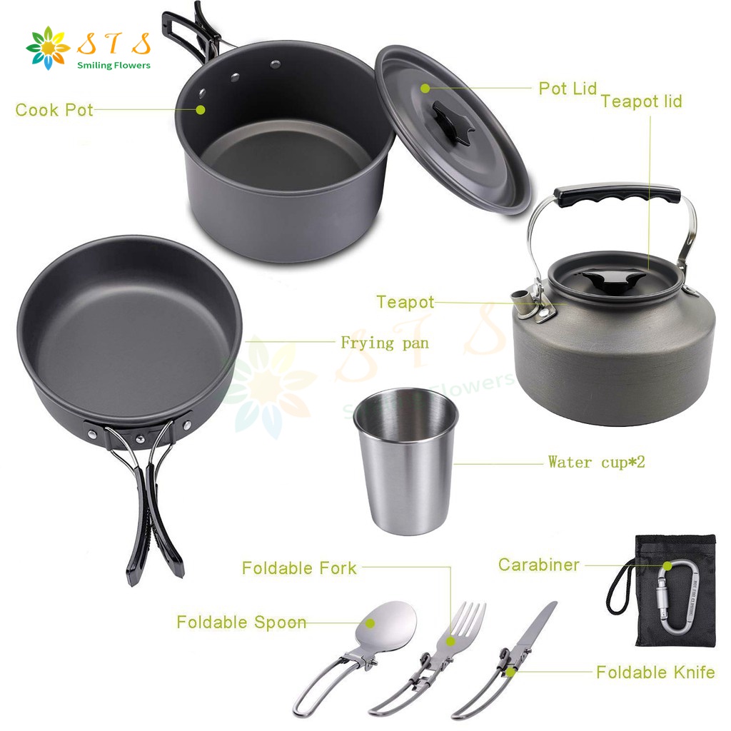 10pcs Camping Cookware Kit Camping Cooking Set Hiking Picnic Pot ...