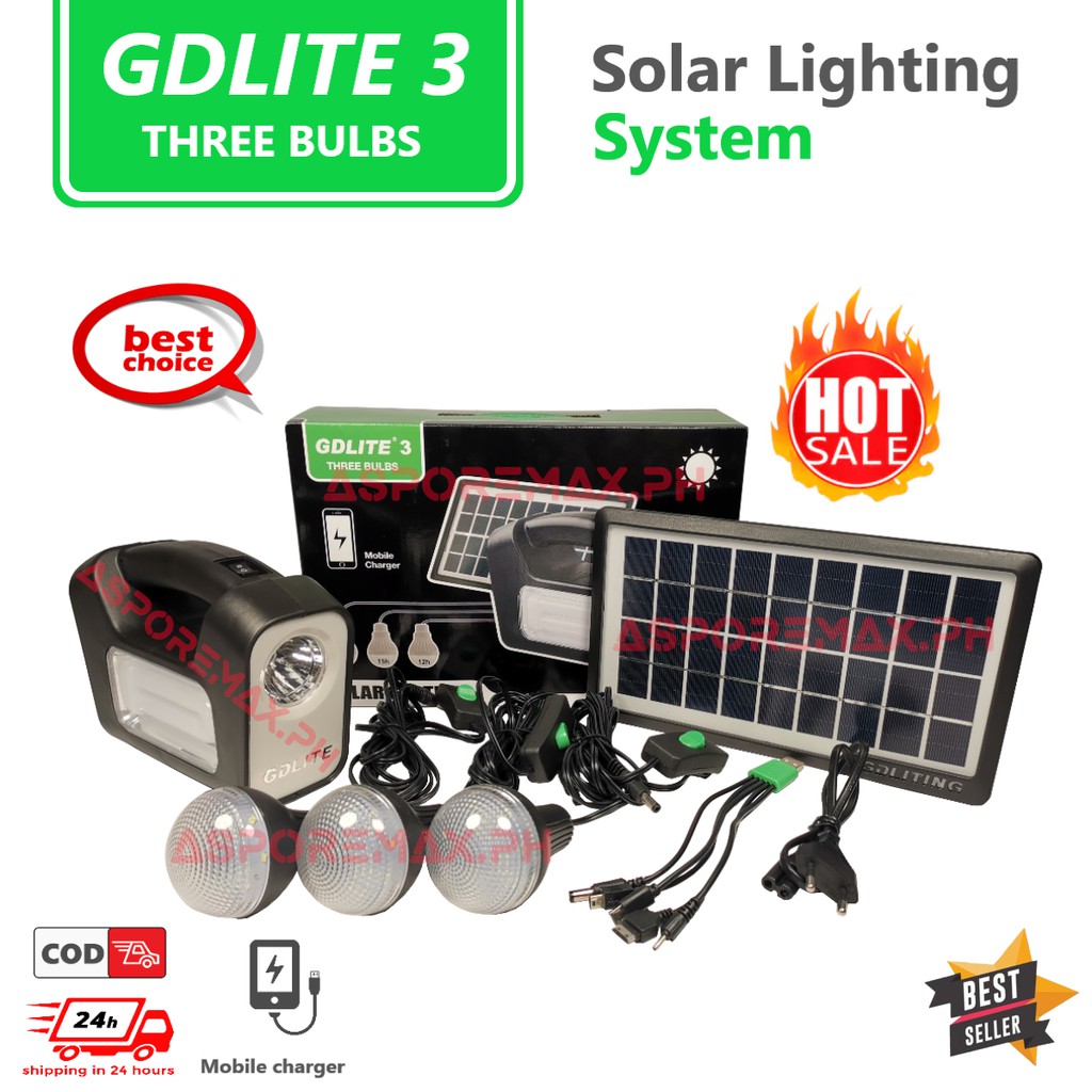 GDLITE Rechargeable Solar Lighting System Kit (BLACK) GD-3 COD | Shopee ...