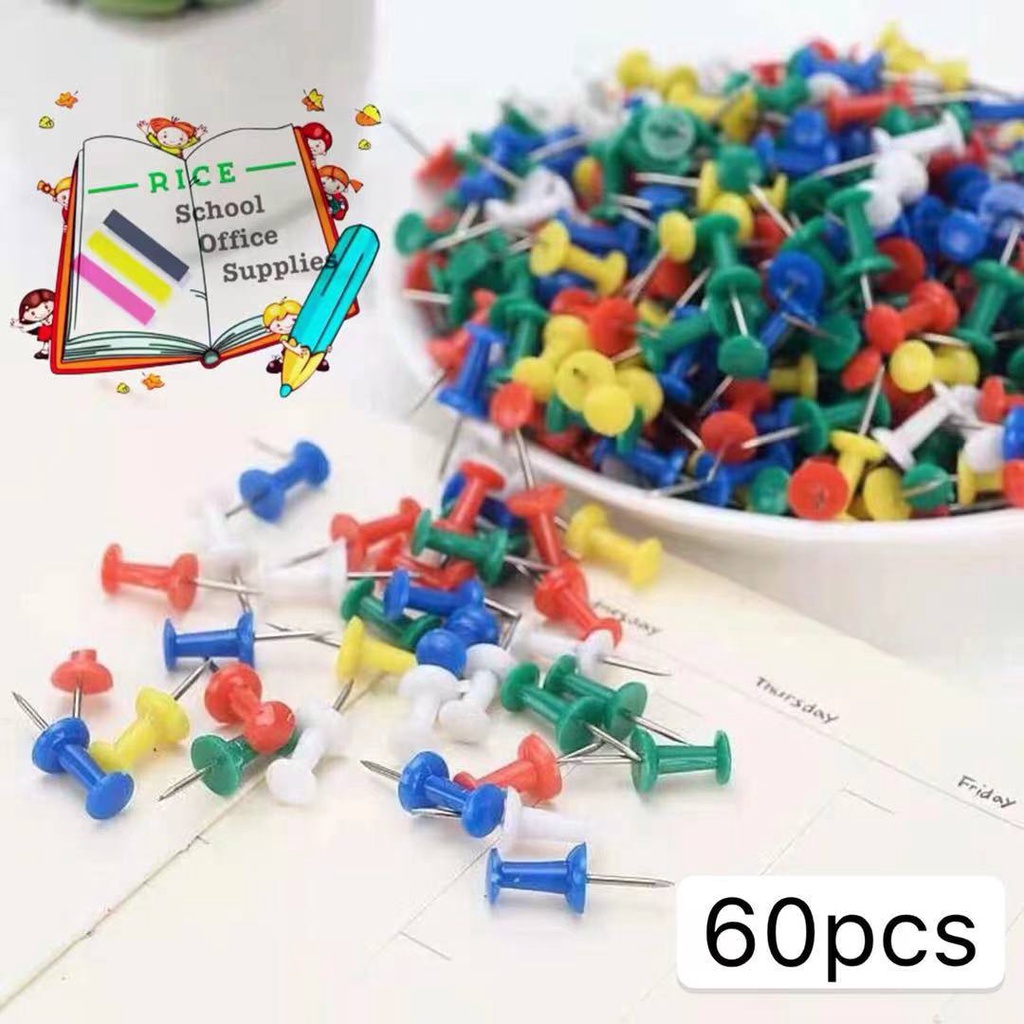 Rice 60pcs COLOR PUSH PINS office supplies | Shopee Philippines