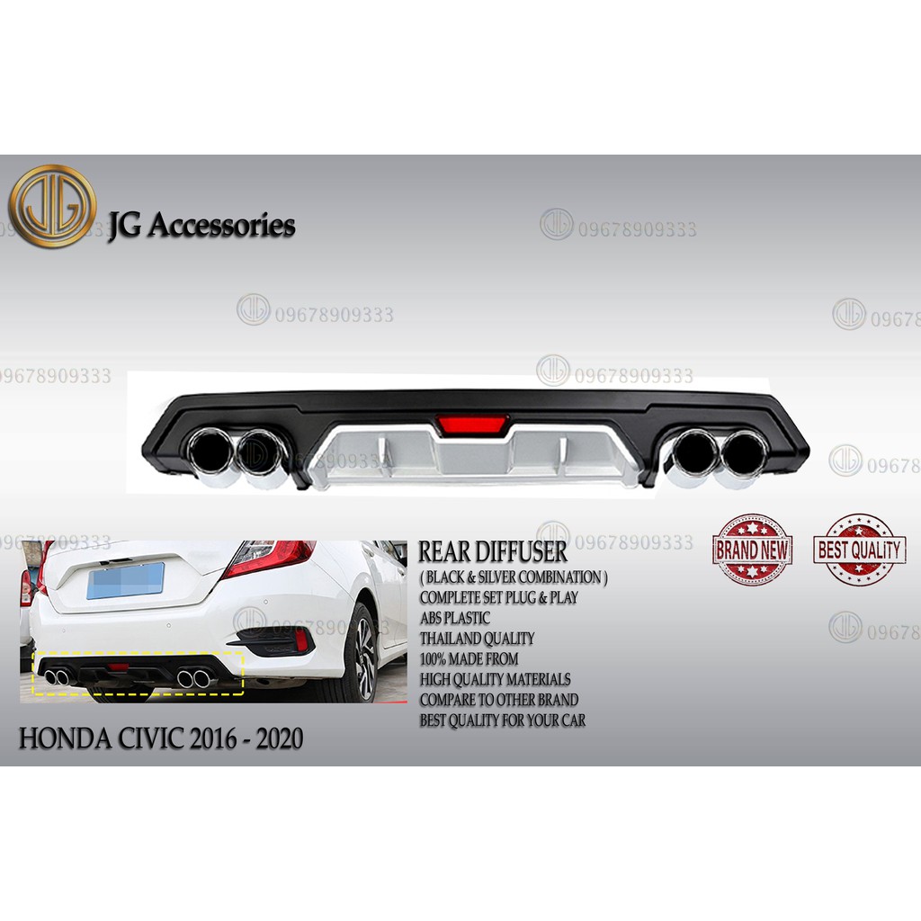 HONDA CIVIC 2016-2021 REAR BUMPER DIFFUSER WITH DUAL EXHAUST TIP/REAR ...