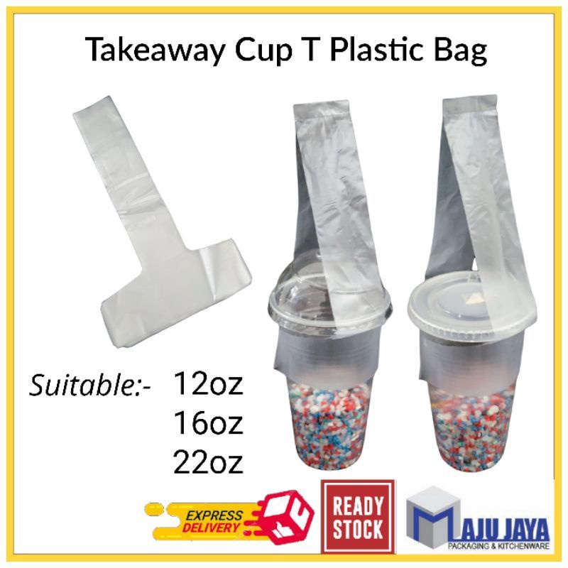 Plastic T Plastic Handle Cup T Bag/Takeaway Cup 12oz 16oz 22oz 100pcs ...