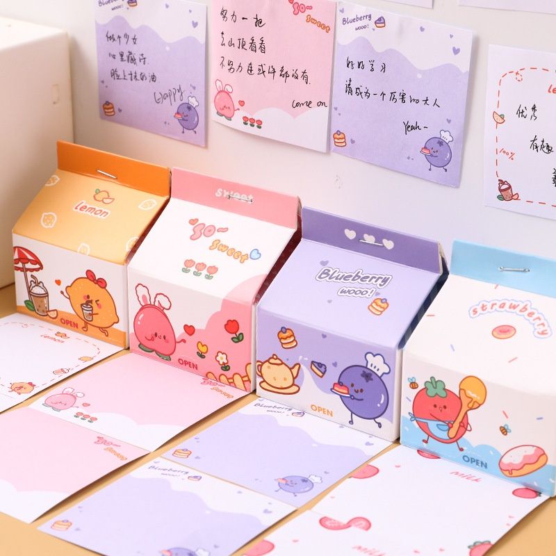 Cartoon 200 sheets Milk Cute Notepad Note book Massage Notes Removable ...