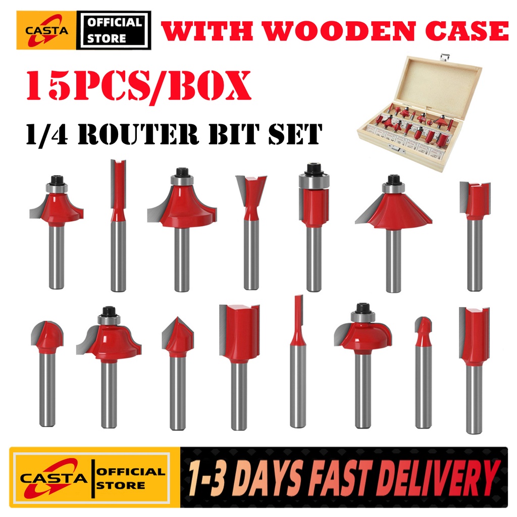 Casta 15 PCS Tungsten Carbide Chamfer Router Bits Set 1/4 Inch Shank ...