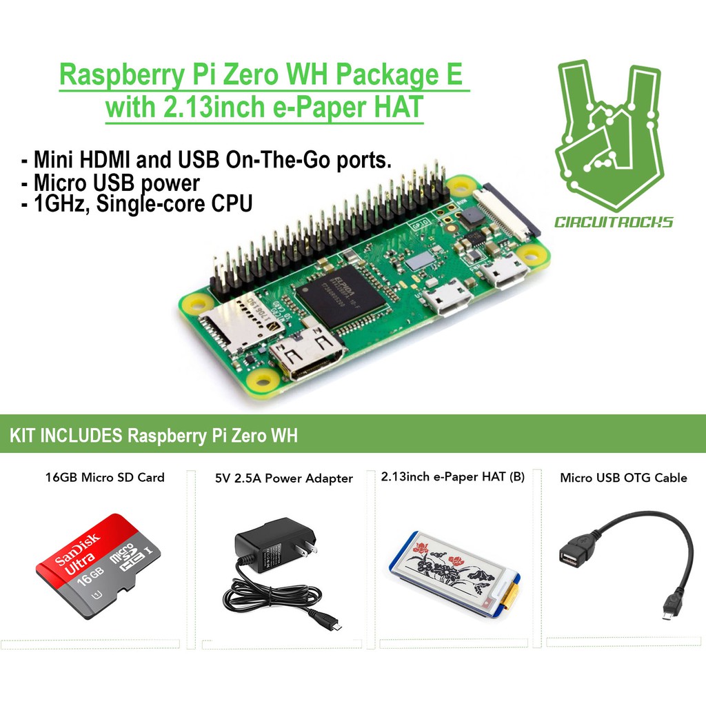 Circuitrocks Raspberry Pi Zero Wh Package E With 2.13Inch E-Paper Hat | Shopee Philippines