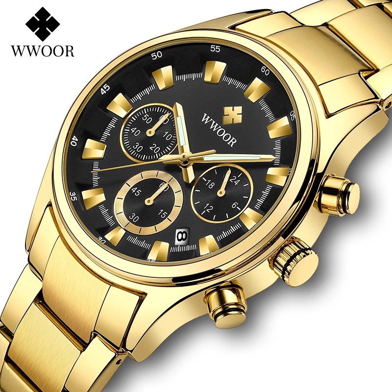 Wwoor Multifunction Business Mens Quartz Wristwatch Gold Full Steel ...