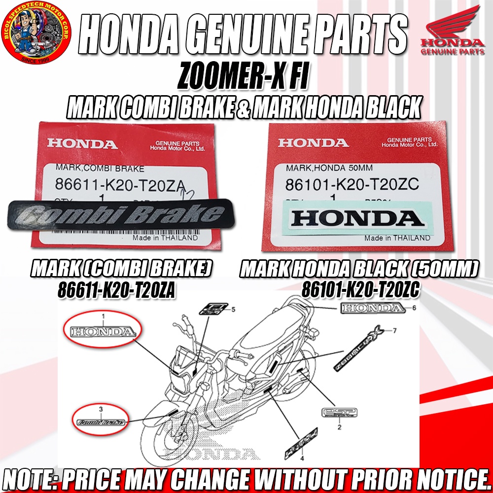 ZOOMER-X FI MARK COMBI BRAKE & MARK (HPI) (GENUINE: COMBI: 86611-K20 ...