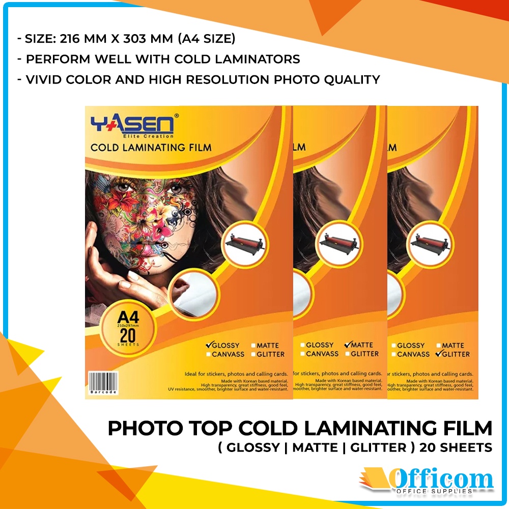 YASEN Cold Laminating Film Photo Top A4 [ Glossy, Matte, Glitter ...