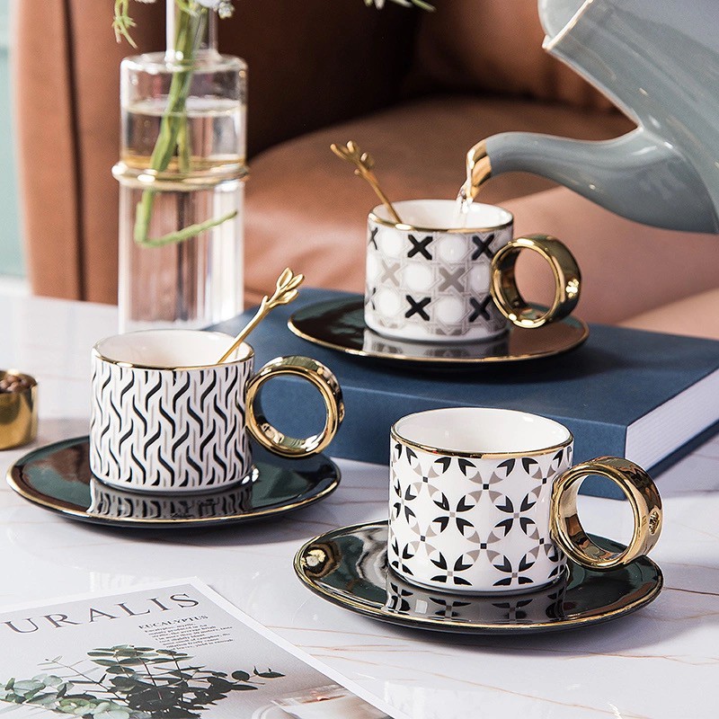 Retro Geometry Luxury Elegant Tea Cup and Saucer Set-Coffee Cup Set ...