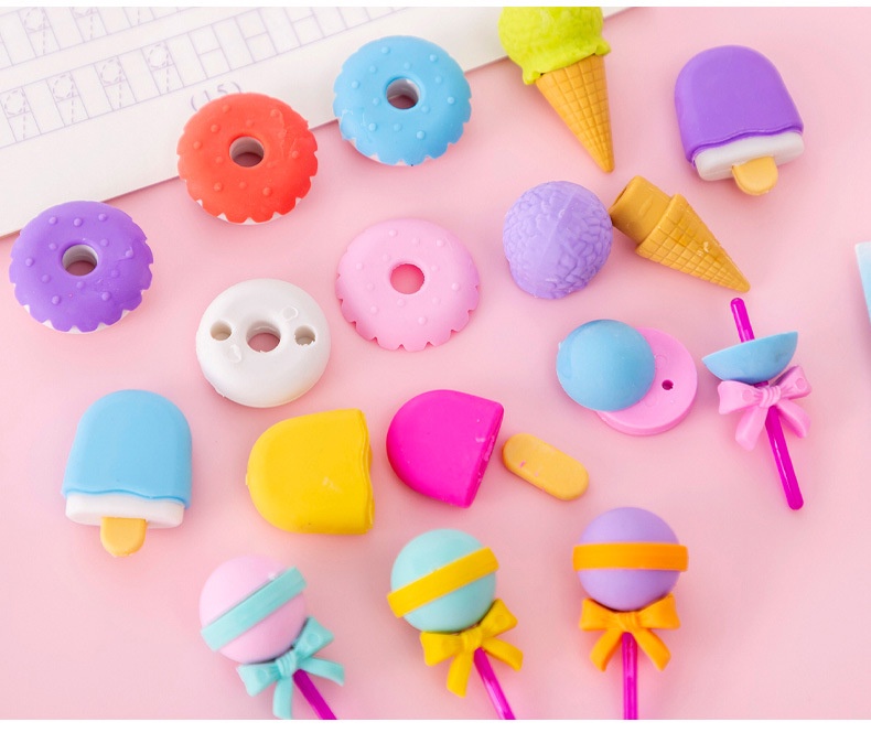 Food Erasers for Kids, 4 Pcs/pack 3D Cute Mini Ice Cream Donut Take ...