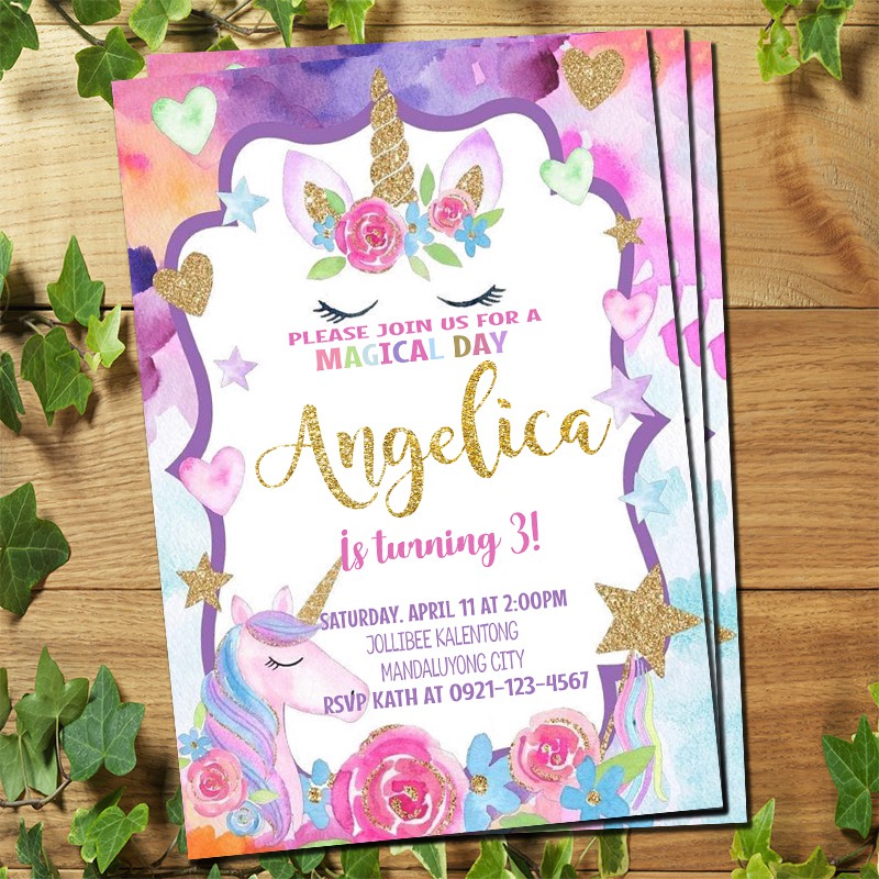 Magical Unicorn Themed Invitation - Glitter Laminated Invitation ...