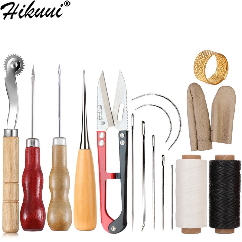 17 Pcs Leather Sewing Tools Set With Needles Thread Awls Scissors ...