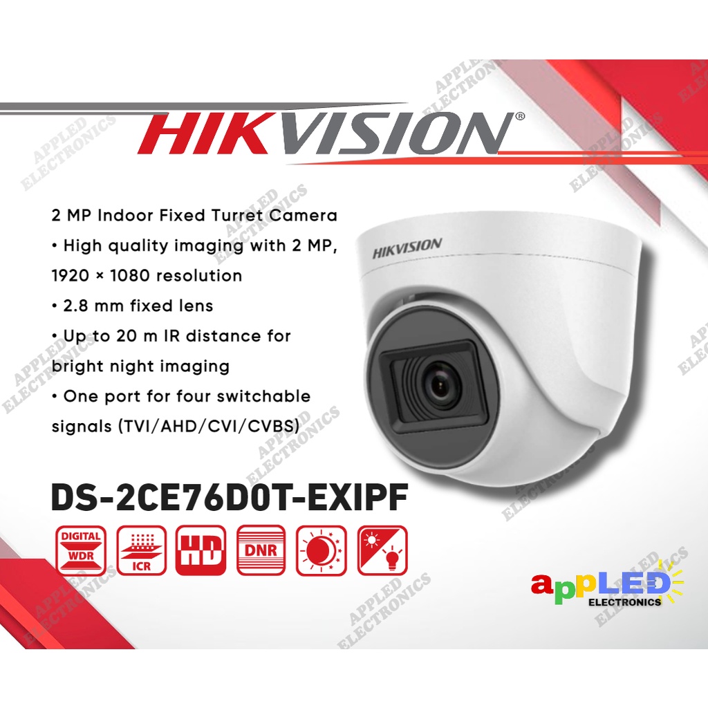 Hikvision DS-2CE76D0T-EXIPF 2MP 1080P Dome Analog Infrared CCTV Camera ...