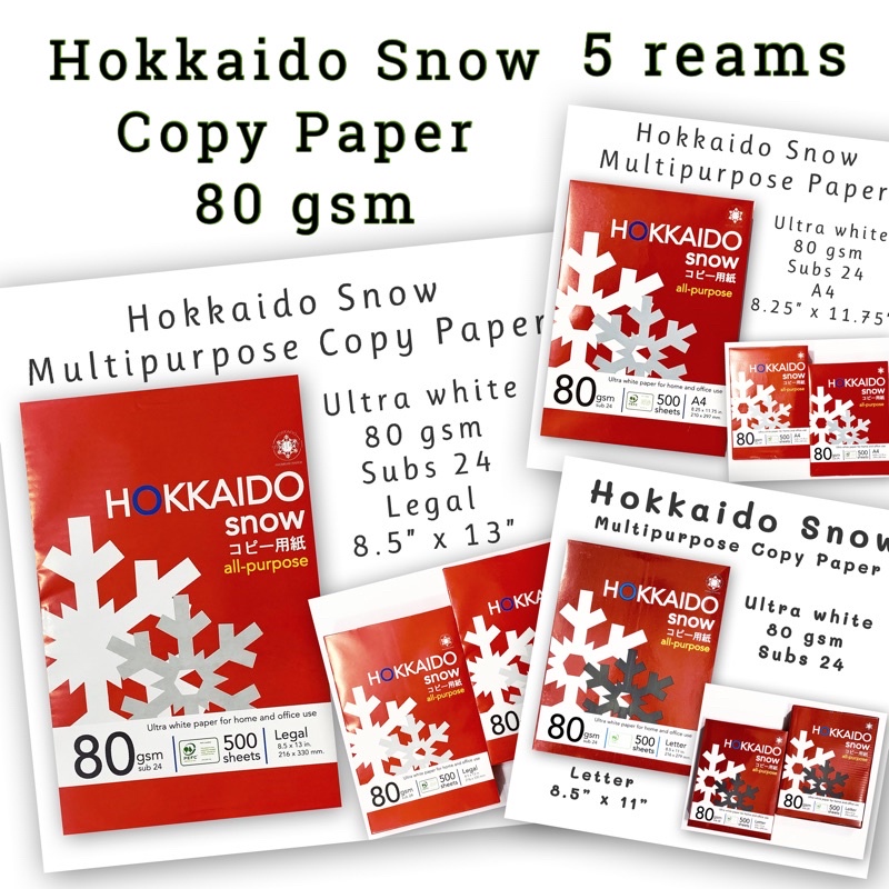 HOKKAIDO SNOW MULTIPURPOSE COPY PAPER 80 GSM 5 reams | Shopee Philippines
