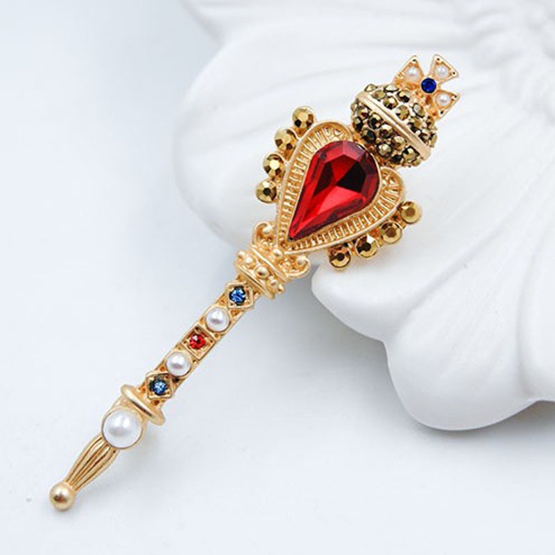 Brooch European and American brand retro baroque crown cross magic wand ...