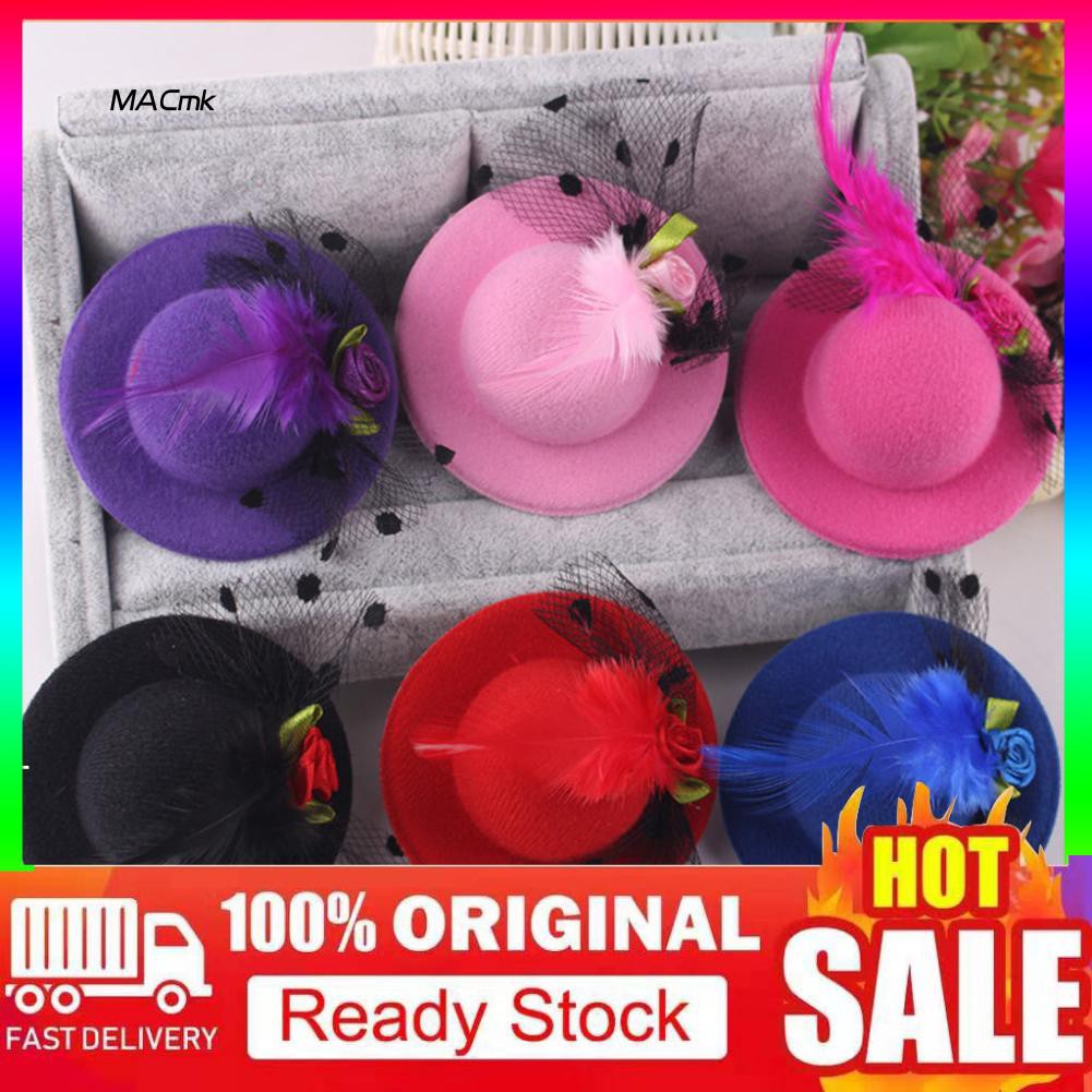 MAC_6Pcs Child Girl Mini Hat Hairpin Hair Clip Veil Flower Fascinator ...