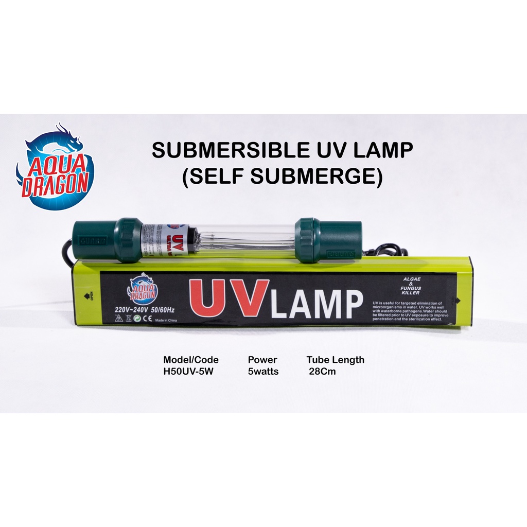 AQUA DRAGON Submersible UV Lamp (Self-Submerge) Pond & Aquarium UV ...