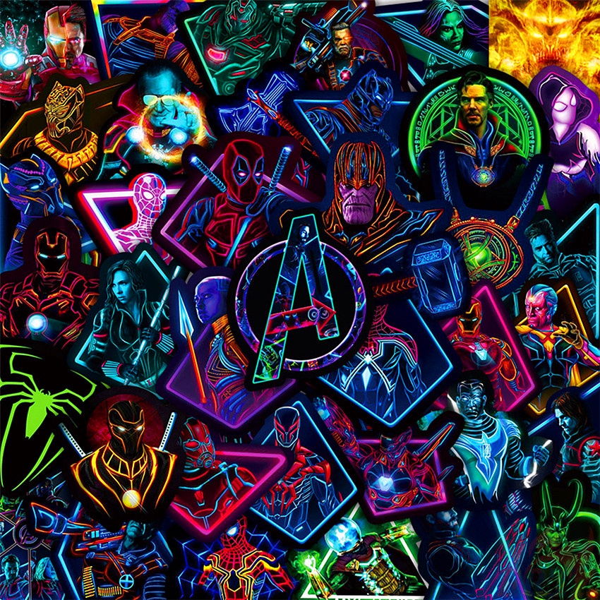 50Pcs/Set Marvel Superhero Neon Color Style Series 03 Stickers DIY ...