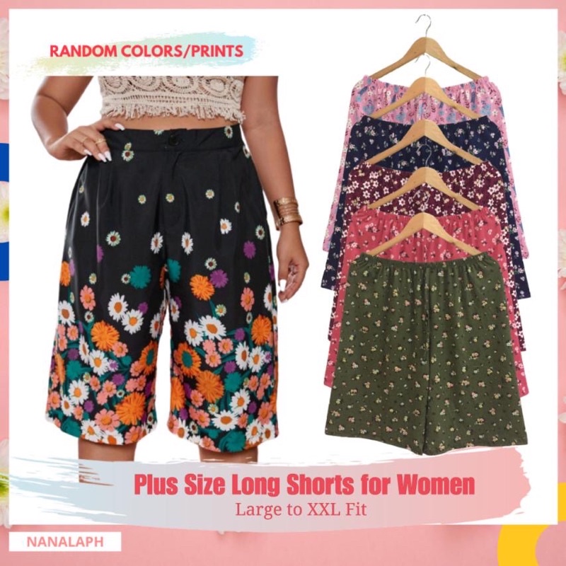 PLUS SIZE Printed Long Shorts for Women - Tokong Shorts with DRAW ...