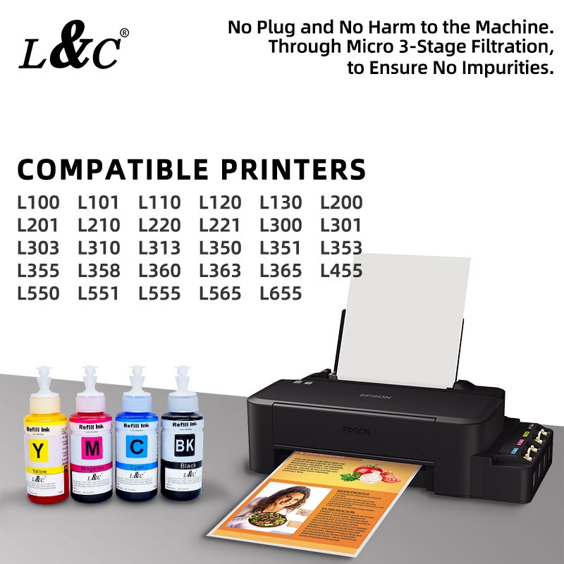 L&C Refill ink 664 Ink Dye Ink For Printer L120 L121 L101 L210 L360 ...