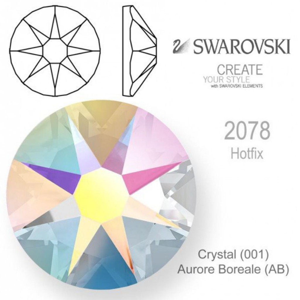 Swarovski Hotfix Crystal Flatback Elements Batu Tampal/Iron on Crystal (Crystal Aurore Boreale ...