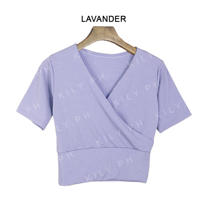 Kily.PH Knitted Shirt Overlap V-Neck Crop Top for Womens 6A0096 ...