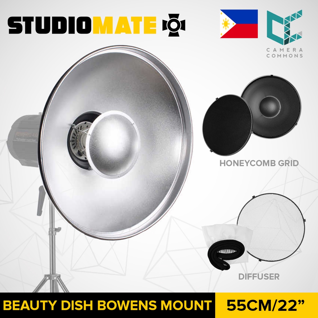 Silver Bowens Mount Beauty Dish 55cm 22" +Honeycomb Grid+Diffuser Sock ...