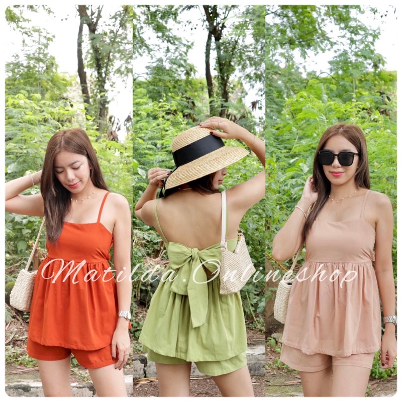 FARAH RIBBON TOP & GARTERIZED SHORTS SET| matilda.clothing | Shopee ...