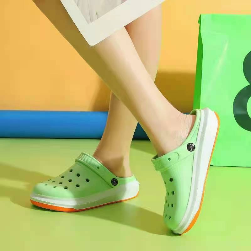 2023 Crocs summer Rainbow color style hole closed toe thick bottom sandal for womens | Shopee ...