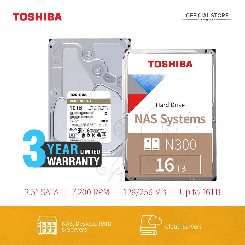 TOSHIBA N300 16TB NAS Desktop PC Internal Hard Disk Drive IHDD 3.5" 7200 RPM / HDWG31GUZSVA ...