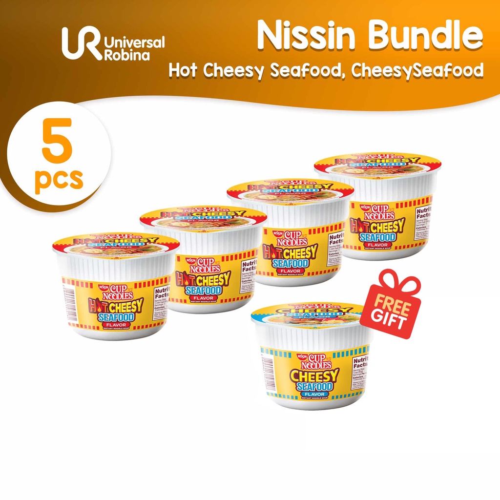 Nissin Cup Noodles Mini Hot Cheesy Seafood x 4 with Free Nissin Cup ...
