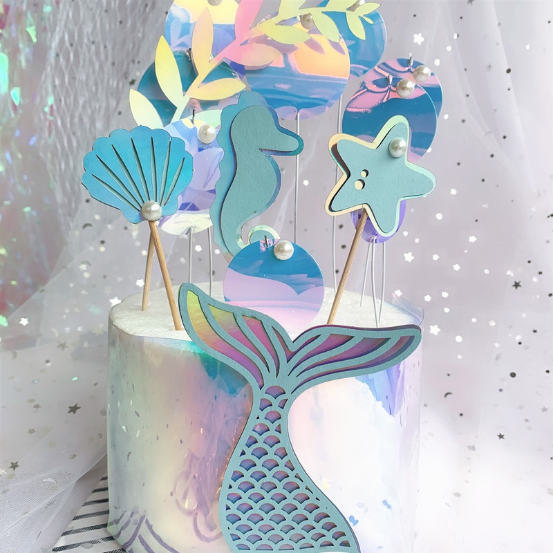 Mermaid Party Decor Mermaid Shell Cake Toppers Happy Birthday Cake ...