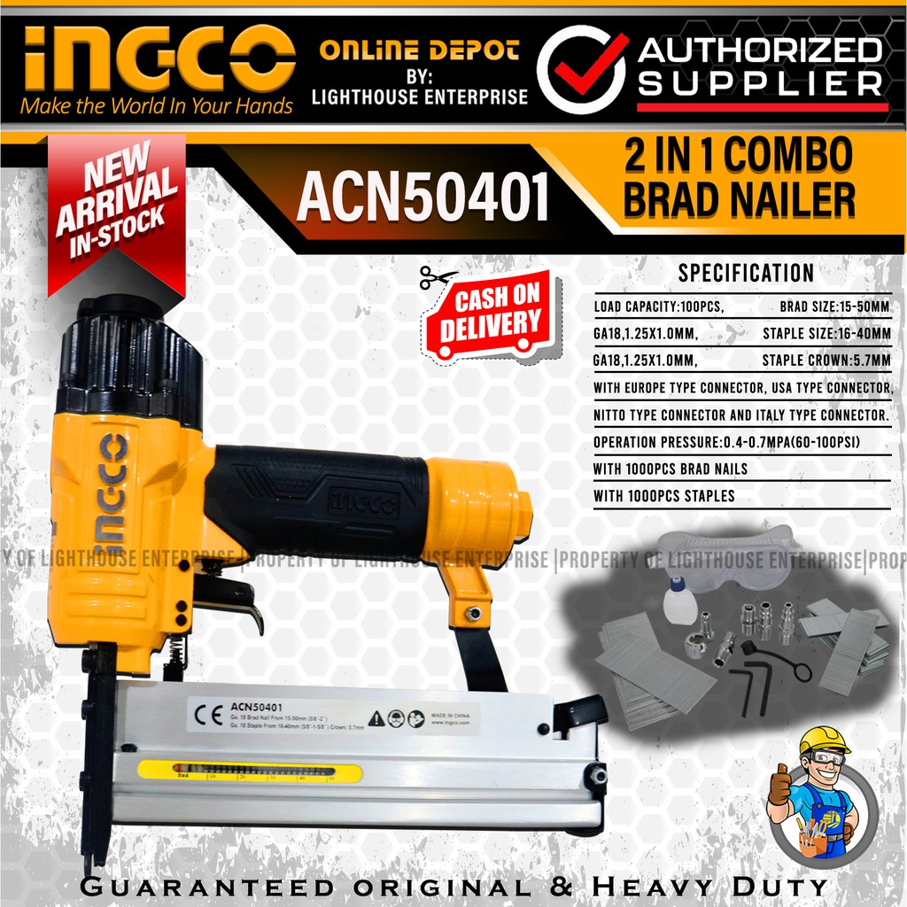 INGCO 15-50mm 2 in 1 Combo Air Brad Nailer (ACN50401) *LIGHTHOUSE ...