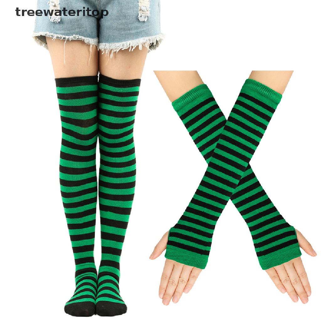 hot 1 Set Women Girls Over Knee Long Stripe Printed Thigh High Cotton ...
